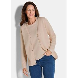 GOLDNER Baumwoll-Feinstrickjacke, Langarm in beige | Gr.: 50