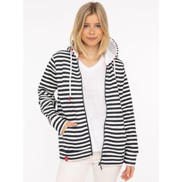Kapuzensweatjacke Zwillingsherz ""Streifen Strandglück"", Damen, Gr. L/XL, blau (marine), angeraute Sweatware, Obermaterial: 50% Baumwolle, 50% Polyester, Sweatjacken, gestreifte Hoodiejacke mit Strandglück Stickerei und Anker am Rücken