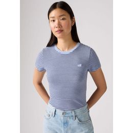 Levi's T-Shirt LEVI'S "ESSENTIAL HM SS TEE", Damen, Gr. M (38), ava stripe chambray, Jersey, Obermaterial: 100% Baumwolle, slim fit, Rundhals, Shirts T-Shirt, Taillierter Schnitt