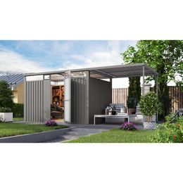 Karibu Gartenhaus »"Østen 3" SET mit Anbaudach 2, 25 m« pulverbeschichtetes Trapezblech, Rahmen aus verzinktem Vierkantrohr graualuminium