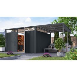 Karibu Gartenhaus »"Østen 3, 5" SET mit Anbaudach 2, 25 m« pulverbeschichtetes Trapezblech, Rahmen aus verzinktem Vierkantrohr anthrazit