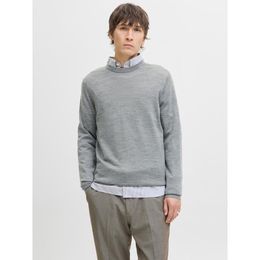 Jack & Jones JACK & JONES Rundhalspullover »JPRBLAMARK MERINO KNIT CREW NECK LN« Medium Grey Melange M M Basic Pulli in melange Optik