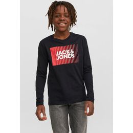 Jack & Jones JACK & JONES JUNIOR Langarmshirt »JJECORP stylisch, bequem, atmungsaktiv, pflegeleicht« bedruckt, casual, regular fit, Rundhals Black 140 140...