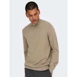 Only & Sons ONLY & SONS Troyer »ONSLOUI REG 12 MEL HALF ZIP KNIT NOOS« Desert Taupe Detail:MELANGE S S Pullover von Only & Sons