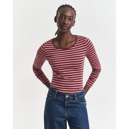 Gant Langarmshirt »SLIM STRIPED 1X1 RIBBED LS T-SHIRT« PLUM WINE L L Gestreiftes Longsleeve von Gant