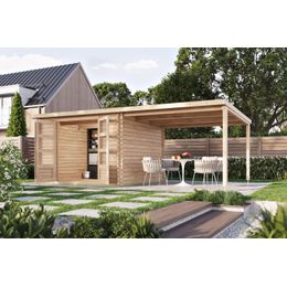 Gartenhaus Karibu ""Remus" Pultdach 2,97x2,97m inkl Anbaudach 3m naturbelassen", beige (naturbelassen), ohne Fußboden, ohne Rück- und Seitenwand, ohne Dacheindeckung, Holz, Gartenhäuser, Gartenhaus aus hochwertiger nordischer Fichte