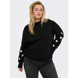 Only CARMAKOMA Damen Sweatshirt "CARMACY L/S O-NECK CC SWT JRS"schwarz detail:with cloud dancer hearts, Gr. M, gemustert, Sweatware, Obermaterial: