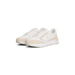 Keilsneaker Tommy Hilfiger "CASUAL FASHION RUNNER LTR", Damen, Gr. 42, beige (beige, weiß), Nappaleder, Schuhe, Freizeitschuh, Halbschuh, Schnürschuh mit TH-Hardcover-Logo