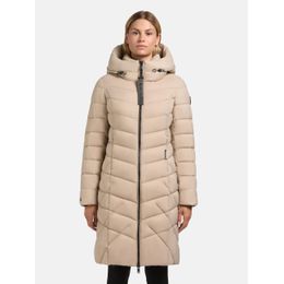 Steppmantel Khujo "Odana3-YM", Damen, Gr. S (36), beige (hellbeige), Obermaterial: 100% Nylon, Innenfutter: 100% Nylon, Wattierung: 100% Polyester, tailliert knieumspielend, hoch geschlossener Ausschnitt, Ärmel ohne Ärmelschlitz Rippbündchen, Mäntel, Gesteppter langer Wintermantel mit Kapuze