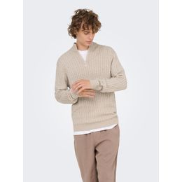 Only & Sons Troyer ONLY & SONS "ONSLOUI REG 12 CABEL HALF ZIP KNIT", Herren, Gr. XL, beige (oatmeal detail:melange), Strick, Obermaterial: 60% Baumwolle, 20% Nylon, 20% Viskose, meliert, regular fit hüftlang, hoch geschlossener Ausschnitt, Strickbündchen, Pullover Troyer