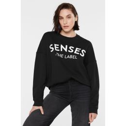 Sweater SENSES.THE LABEL, Damen, Gr. L, schwarz, Sweatware, Material: 100% Baumwolle, bedruckt, oversize normal, Rundhals, eingesetzt Rippb&uuml;ndchen, Sweatshirts Sweater, aus Baumwolle