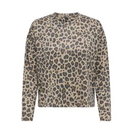 Only Damen Langarmshirt "ONLLYAM LIFE L/S TOP BOX JRS"travertine aop:texana leo, Gr. M, animal-print, bedruckt, Jersey, Obermaterial: 95% Polyester,