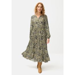 Maxikleid Lascana, Damen, Gr. 34, N-Gr, blau (navy leo), Web, Obermaterial: 100% Viskose, animal-print, figurumspielend kn&ouml;chelfrei, V-Ausschnitt, mit Gummizug, Kleider Maxikleid, mit Leoprint und Volants, Volantkleid