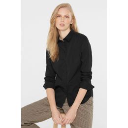 Langarmbluse SENSES.THE LABEL, Damen, Gr. 3XL, schwarz, Popeline, Material: 73% Baumwolle, 23% Polyamid, 4% Elasthan, unifarben, regular fit normal, hoch geschlossener Ausschnitt, &Auml;rmel mit &Auml;rmelschlitz 1-Knopf-Manschette, Blusen, mit Baumwolle