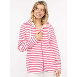 Kapuzensweatjacke Zwillingsherz ""Streifen Strandglück"", Damen, Gr. L/XL, rosa (pink), angeraute Sweatware, Obermaterial: 50% Baumwolle, 50% Polyester, Sweatjacken, gestreifte Hoodiejacke mit Strandglück Stickerei und Anker am Rücken