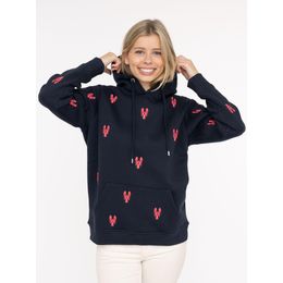 Kapuzensweatshirt Zwillingsherz, Damen, Gr. S/M, marine, Sweatware, Obermaterial: 50% Baumwolle, 50% Polyester, unifarben mit Farbeins&auml;tzen, bequem h&uuml;ftbedeckend, ohne Ausschnitt, angesetztes B&uuml;ndchen, Sweatshirts, Hummer-Stickerei, Kapuze, Kordelzug, Baumwollmix