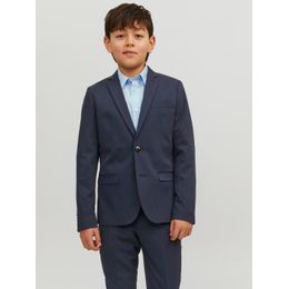 Jack & Jones Sakko JACK & JONES JUNIOR "JPRSOLAR stylisch, elastisch, pflegeleicht", Jungen, Gr. 128, blau (schwarz navy), Web, Obermaterial: 78% Polyester, 17% Viskose, 5% Elasthan, unifarben, slim fit normal, mit Knopf, Sakkos Sakko, unifarben, modisch, slim fit, Reverskragen, Topseller