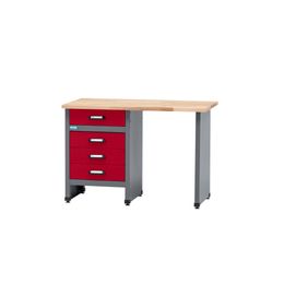 Küpper Küpper Werkbank mit 4 Schubladen und 1 Sitzraum dunkelrot 120 x 84 x 60 cm