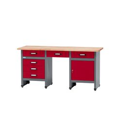 Küpper Küpper Werkbank Eintürig mit 6 Schubladen und Sitzraum dunkelrot 170 x 84 x 60 cm