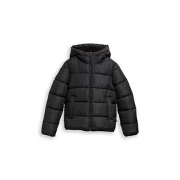 Tom Tailor Denim Damen Puffer-Jacke mit Kapuze, schwarz, Uni, Gr. XL