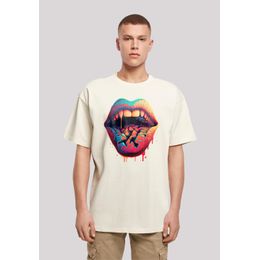 F4NT4STIC Herren T-Shirt "Drooling Lips OVERSIZE TEE", beige, Gr. XL, Obermaterial: 100% Baumwolle, Shirts, Print