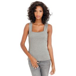 Shirttop Heine, Damen, Gr. 36, grau (grau, melange), 95% Baumwolle, 5% Viskose, unifarben, eckiger Ausschnitt, Tops Shirttop