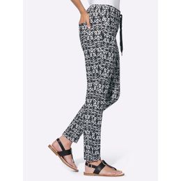 Webhose Heine, Damen, Gr. 34, Normalgrößen, schwarz (schwarz, ecru, bedruckt), 65% Baumwolle, 32% Polyester, 3% Elasthan, gemustert, 7/8-Länge, Hosen