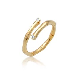Fingerring Elli "Bambus offen 925 Silber, mit Kristallen von Swarovski" Gr. 54, gold, Fingerringe, Damen, 54mm,mit Steinen, Silber 925 (Sterlingsilber), Fingerring