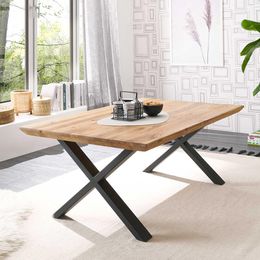 Pharao24.de Sofatisch Holztisch in Asteichefarben mit X Gestell aus Metall