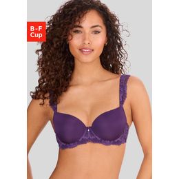 Schalen-BH Lascana "Flora", Damen, Gr. 75, Cup D, lila (pflaume), Microtouch, Obermaterial: 88% Polyamid, 12% Elasthan, BHs, mit wunderschönen Spitzenträgern und edlem Glitzeraccessoire, Dessous