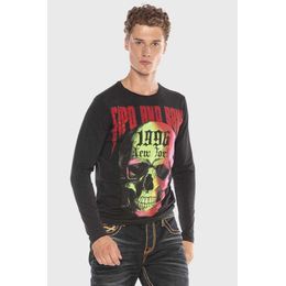 Cipo & Baxx T-Shirt CIPO & BAXX "Sweatshirts", Damen, Gr. S, schwarz, 95% Baumwolle, 5% Elasthan, bedruckt, regular fit, Shirts T-Shirt, mit coolem Print
