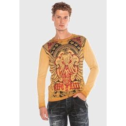 Cipo & Baxx T-Shirt CIPO & BAXX "Sweatshirts", Herren, Gr. M, gelb (mustard), 95% Baumwolle, 5% Elasthan, bedruckt, regular fit, Shirts T-Shirt, mit Print und Glanzdruck