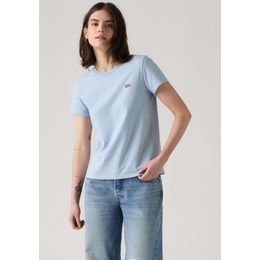 Levi's T-Shirt LEVI'S "TEE Minilogo", Damen, Gr. M (38), chambray blau, Jersey, Obermaterial: 100% Baumwolle, unifarben, figurbetont hüftlang, Rundhals, gerader Abschluss, Shirts, mit kleiner Logostickerei