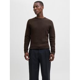 Jack & Jones Rundhalspullover JACK & JONES "JJEGLOBE KNIT CREW NECK NOOS", Herren, Gr. M, delicioso, Strick, Obermaterial: 100% Baumwolle, unifarben, regular fit taillenbedeckt, Rundhals, Rippbündchen, Pullover Rundhalspullover, in Strick Optik