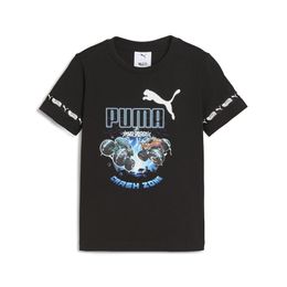 Puma T-Shirt 'Puma x Hot Wheels Monster Trucks' Jungen Gr&ouml;&szlig;e 122 hellblau / gr&uuml;n / schwarz / wei&szlig;