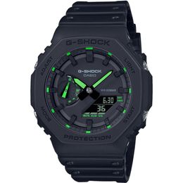 Casio G-SHOCK Chronograph Quarzuhr, Armbanduhr, Herrenuhr, digital, bis 20bar wasserd.Resinarmband schwarz-neongrün Ausdrucksstarker Herrenchronograph