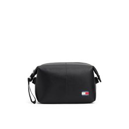 Tommy Jeans Kulturbeutel »TJM HERITAGE LEATHER WASHBAG«, Unisex Waschbeutel, Kosmetiktasche mit Logoflagge schwarz