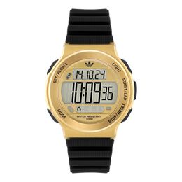 adidas originals Chronograph »EXPRESSION THREE DIGITAL« Quarzuhr, Armbanduhr, Herrenuhr, Damenuhr, Silikonarmband, Stoppfunktion schwarz-goldfarben...
