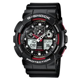 Casio G-SHOCK Chronograph Quarzuhr, Armbanduhr, Herrenuhr, digital, bis 20 bar wasserd.Resinarmband schwarz-rot Wirkungsvoller Herrenchronograph
