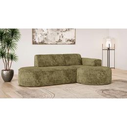 OTTO HOME Ecksofa »ADELLA Design-Sofa mit Recamiere rechts/links, 248/159/76 cm« L-Form mit Wellenunterfederung, runde Form, auch in Cord grün