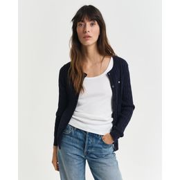 Gant Cardigan »STRETCH COTTON CABLE« Zopfmuster, Slim Fit, Rundhals EVENING BLUE M M Strickjacke von Gant