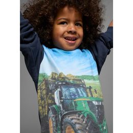 Kidsworld Jungen Kidsworld Kapuzensweatshirt &raquo;Traktor - Fotodruck&laquo;, bedrucktes Design, aus angerauter Sweatware, mit Rippb&uuml;ndchen blau 92/98