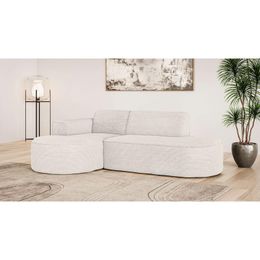 OTTO HOME Ecksofa »ADELLA Design-Sofa mit Recamiere rechts/links, 248/159/76 cm« L-Form mit Wellenunterfederung, runde Form, auch in Cord creme