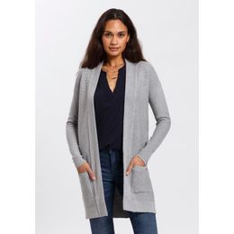Tom Tailor Longstrickjacke aus Rippstrick mit aufgesetzten Taschen silver grey melange XS (34) XS (34) Longcardigan mit breiter Blende von Tom Tailor