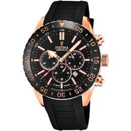 Festina Chronograph »Keramik Kollektion« Armbanduhr, Quarz, Herren, Keramiklünette, Saphirglas, Stoppfunktion schwarz-roségoldfarben 0 Edler...