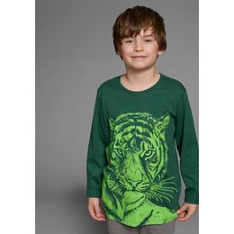 Kidsworld Jungen Kidsworld Langarmshirt &raquo;TIGER - Druck&laquo; Langarm, Basic-Passform, mit trendigem Druck, Rundhalsausschnitt gr&uuml;n 176/182