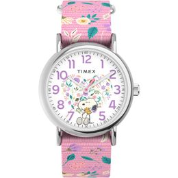 Timex Quarzuhr »PEANUTS WEEKENDER« Armbanduhr, Damenuhr, Mineralglas, analog, Textilarmband rosa Bezaubernde Armbanduhr für Damen