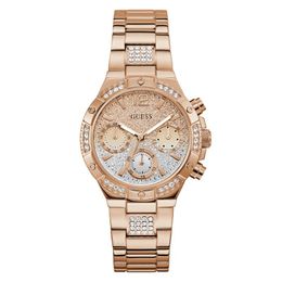Guess Multifunktionsuhr »HARLOW« Quarzuhr, Armbanduhr, Damenuhr, Edelstahlarmband, Datum roségoldfarben Multifunktionsuhr für Damen