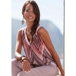 Lascana Tanktop mit Alloverprint und V-Ausschnitt, sommerliches Blusentop sand-bordeaux bedruckt 36/38 36/38 V-Ausschnitt mit eingelegter Falte