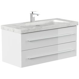 Posseik Badm&ouml;bel Marmor Carrara White YAMO 100 cm 1 Hahnloch SoftClose in versch. Ausf&uuml;hrungen